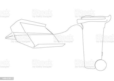 쓰레기통이 있는 종이 비행기의 연속 라인 하나 가는 선 그림 벡터 개념입니다 등고선 그리기 창의적인 아이디어 감소에 대한 스톡 벡터 아트 및 기타 이미지 Istock
