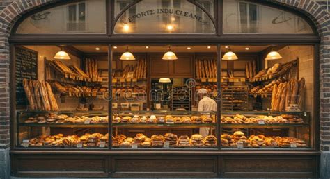 Parisian Bakery Window Display Of Breads And Pastries A Traditional