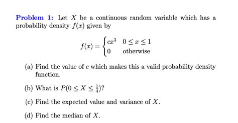 solved problem 1 let x be a continuous random variable