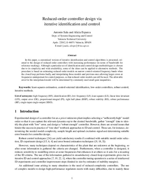 Pdf Reduced Order Controller Design Via Iterative Identification And