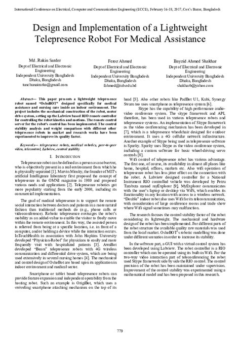 Pdf Design And Implementation Of A Lightweight Telepresence Robot For Medical Assistance
