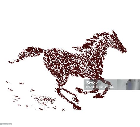 말이나 머스탱 실루엣 손으로 그리는 크레용 분필 파스텔 연필 텍스처 아트를 흰색으로 분리 경마에 대한 스톡 벡터 아트 및 기타