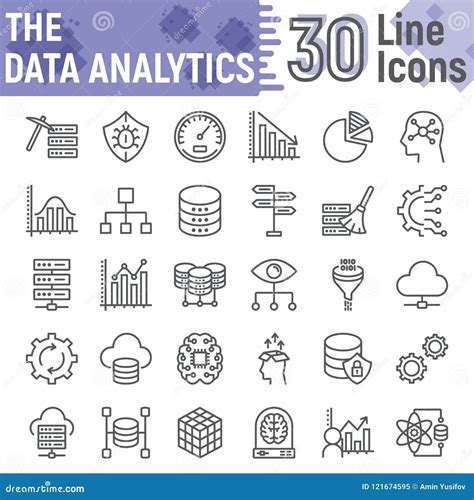 Data Analytics Line Icon Set Database Symbols Stock Vector Illustration Of Database Black