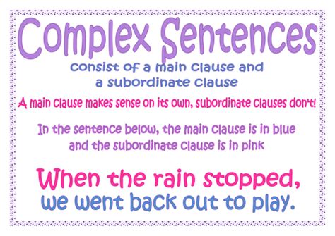 Complex Sentences Main And Subordinate Clause Teaching Resources