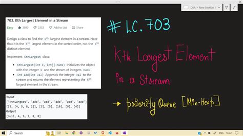 Leetcode 703 Kth Largest Element In A Stream Priority Queue Min