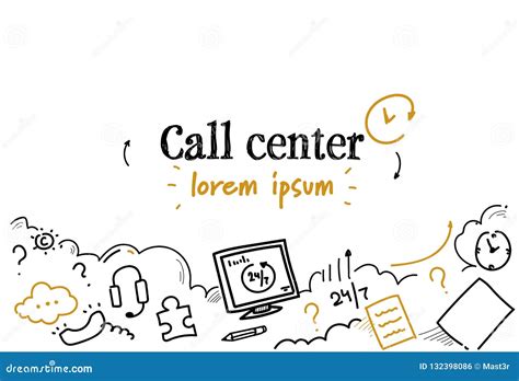 online support service call center concept sketch doodle horizontal