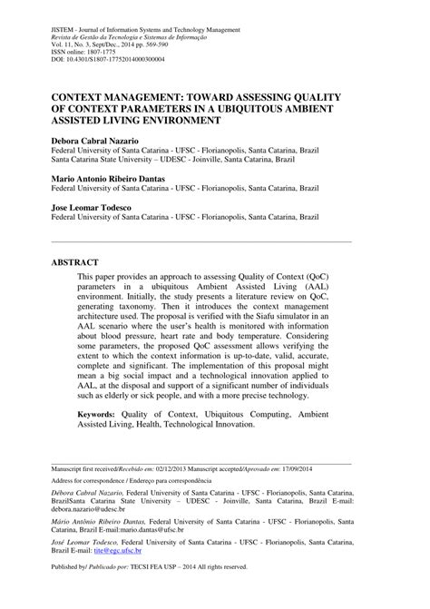 pdf context management toward assessing quality of context parameters in a ubiquitous ambient