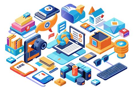 Isometric Illustration Of Digital Technology And Social Media Icons With A Smartphone Laptop And