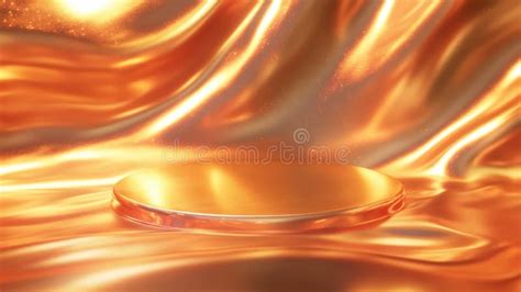 Luxurious Abstract Background With Golden Fabric And Podium For Elegant Display Design Stock