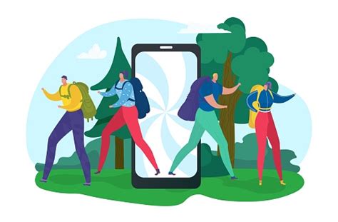 오프라인 장치 평면 스마트 폰 벡터 일러스트에서 디지털 해독에 대한 인터넷을 분리합니다 남자 여자 캐릭터는 모바일 기술을 떠난다