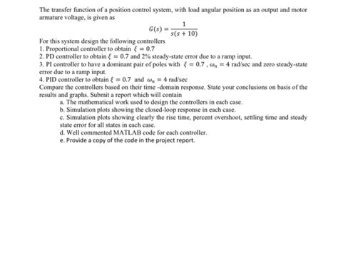 solved the transfer function of a position control system