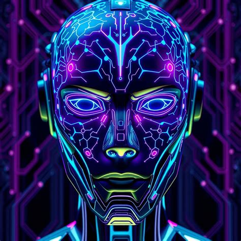 futuristic robot face with neural network glow