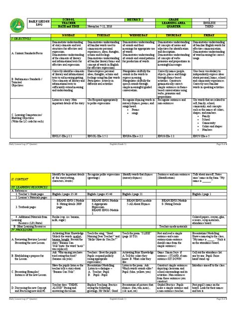 Dll English Grade1 Quarter3 Week1 Pdf Word English Language