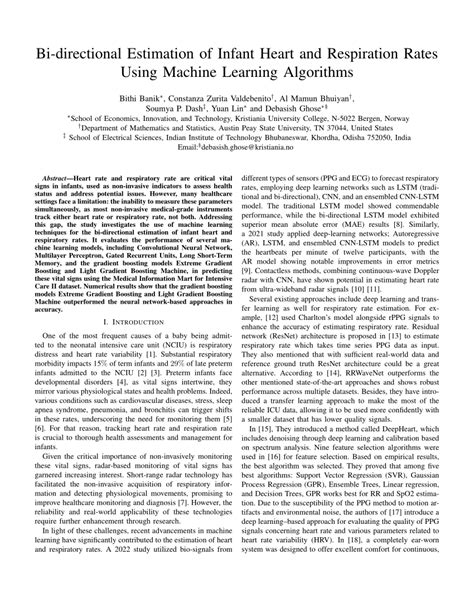 Pdf Bi Directional Estimation Of Infant Heart And Respiration Rates Using Machine Learning