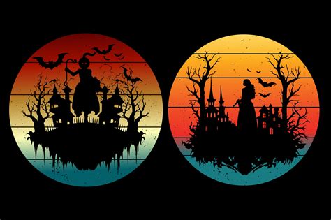Halloween Ghost House Sunset Background Graphic By T Shirt Design