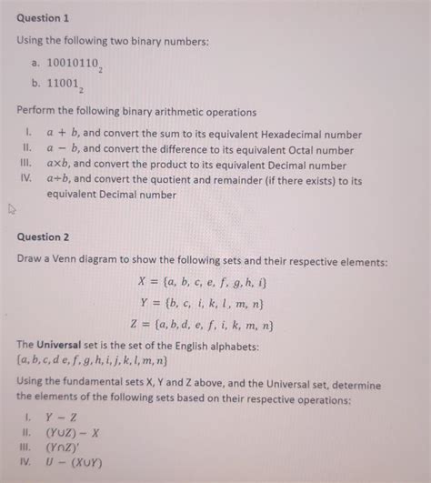 Solved Question 1 Using The Following Two Binary Solutioninn