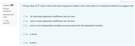 Solved If The P Value Of F Tests In The Excel Linear