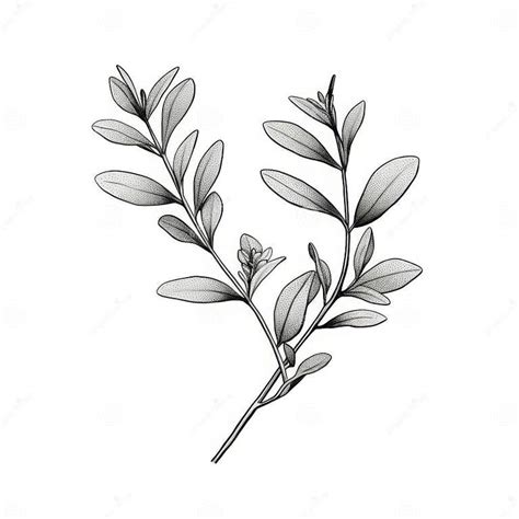 Simple Black And White Vector Drawing Of Thyme Leaf Stock Illustration