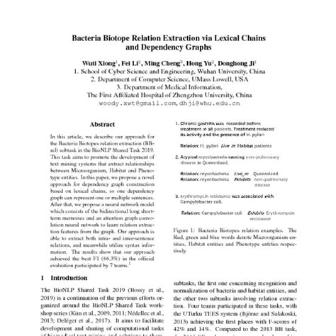 Bacteria Biotope Relation Extraction Via Lexical Chains And Dependency