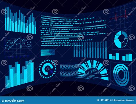 Flat Blue Hud Virtual Dashboard Display User Interface Touch Screen Graph Trend Diagram Stock