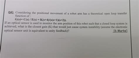 solved q4] considering the positional movement of a robot