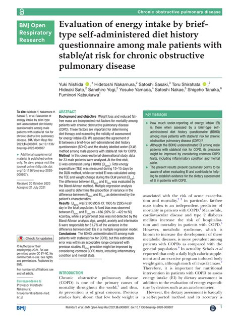 Pdf Evaluation Of Energy Intake By Brief Type Self Administered Diet History Questionnaire