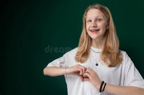 Woman In White T Shirt Posing For Picture Stock Image Image Of