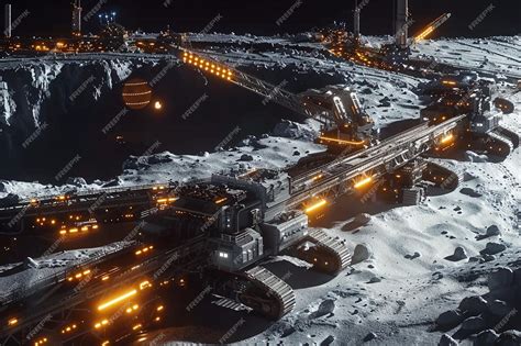 Premium Photo Lunar Mining Colony Scene With Robotic Mining Equi