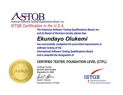 Ekundayo Olukemi Astqb Certified Software Tester Certificate Pdf