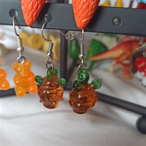 Beautiful Orange Green Glass Pumpkin Earrings Depop
