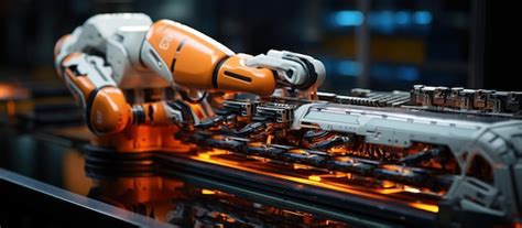 Premium Photo Industrial Robot Arm Working On Assembly Line In Factory Smart Industry 40 Concept