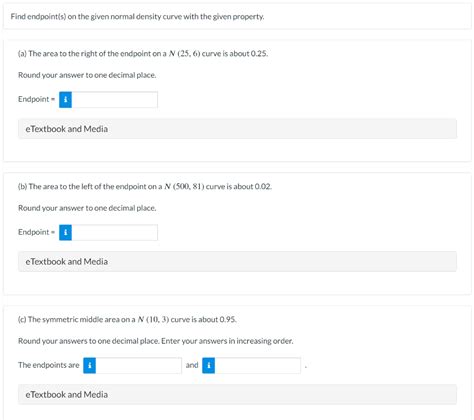 solved find endpoint s on the given normal density curve