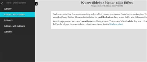 Jquery Sidebar Menu By Lukaszczerwinski Codecanyon