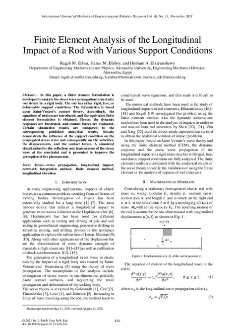 Pdf Finite Element Analysis Of The Longitudinal Impact Of A Rod With