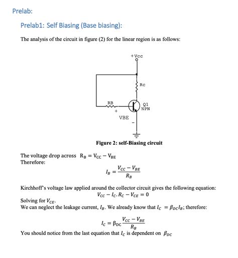 Solved Prelab Prelab1 Self Biasing Base Biasing The Chegg Com