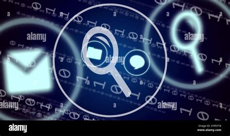 magnifying glass and search icons image over binary code background