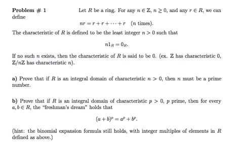 solved problem 1 let r be a ring for any nez n 0 and