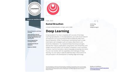 Kamel Brouthen On Linkedin Completion Certificate For Deep Learning