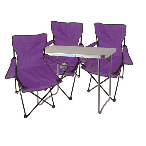 4 Tlg Lila Campingmöbel Set Tisch Mit Tragegriff Und Campingstuhl Mit