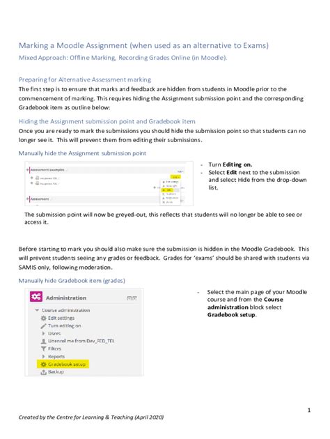 Fillable Online Marking A Moodle Assignment When Used As An
