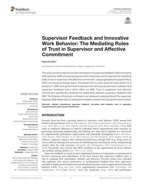 Pdf Supervisor Feedback And Innovative Work Behavior The Mediating Roles Of Trust In