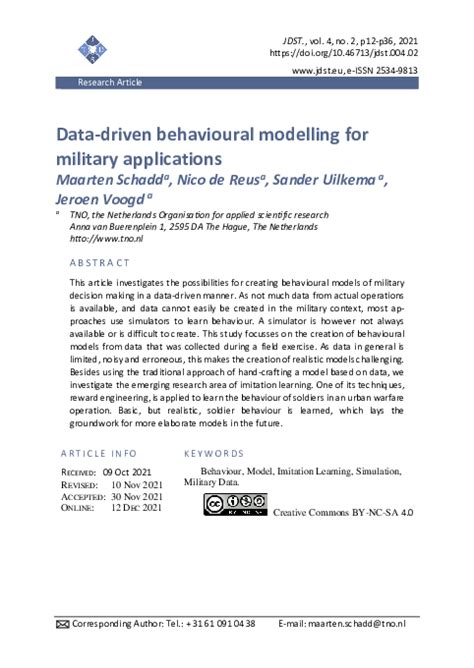 Pdf Data Driven Behavioural Modelling For Military Applications