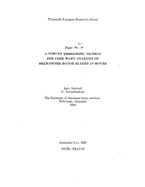 Pdf A Vortex Embedding Method For Free Wake Analysis Of Helicopter Rotor