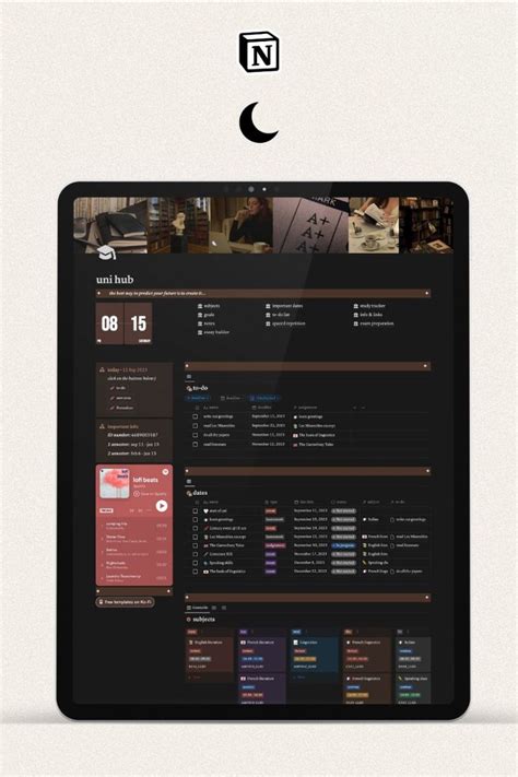 Dark Academia Uni Hub Notion Template In 2024 Notions College Planner Templates