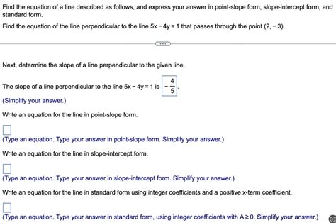 Solved Find The Equation Of A Line Described As Follows And
