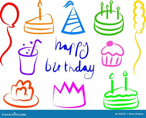 Set Of Birthday Icons And Celebrations Cartoon Vector Cartoondealer