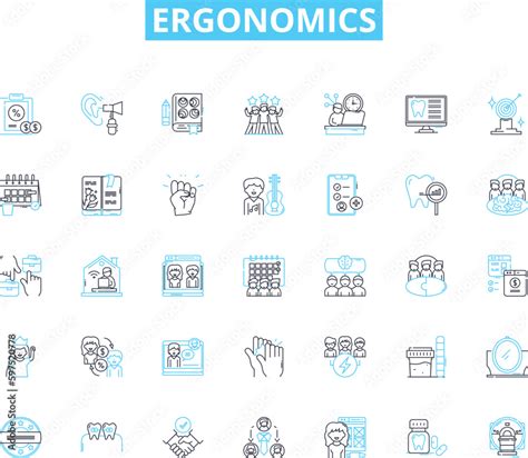 Ergonomics Linear Icons Set Comfort Posture Health Efficiency Safety Productivity Design