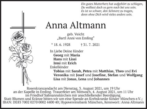 Traueranzeigen Von Anna Altmann Trauermerkurde