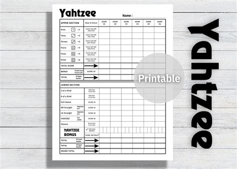 Yahtzee Score Card Yahtzee Score Pad Dice Game Card Yahtzee Score