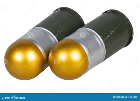 Two Grenades For A Grenade Launcher Isolated Real Military Ammunition